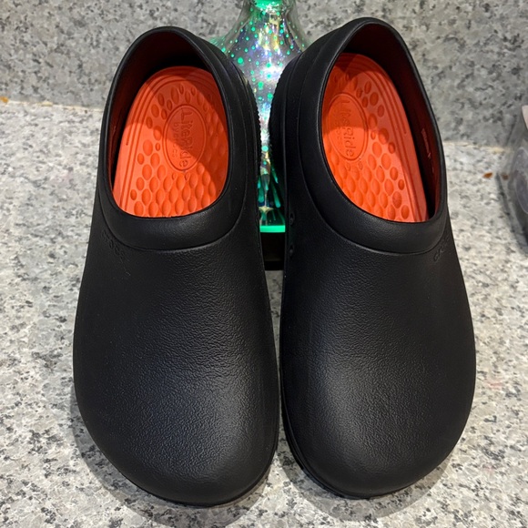 CROCS | Shoes | Crocs On The Clock Lite Ride Work Slipon Black Clogs Sz ...
